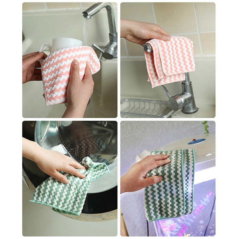 10Pcs Kitchen Cleaning Rag Coral Fleece Dish Washing Cloth Dry And Wet ...