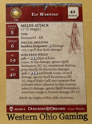 D&D Miniatures Elf Warmage #05 STAT CARD ONLY USED Blood War | eBay