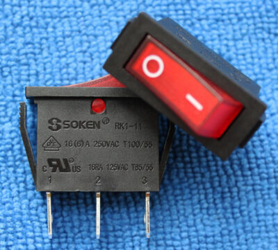 1PC SOKEN RK1-11 Rocker Switch Red Lamp 16A 125/250VAC 3 Pins 2 ...