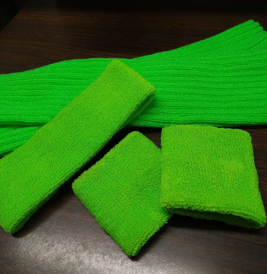 80s Neon Green Dance Workout Sport Cosplay headband sweatband leg ...