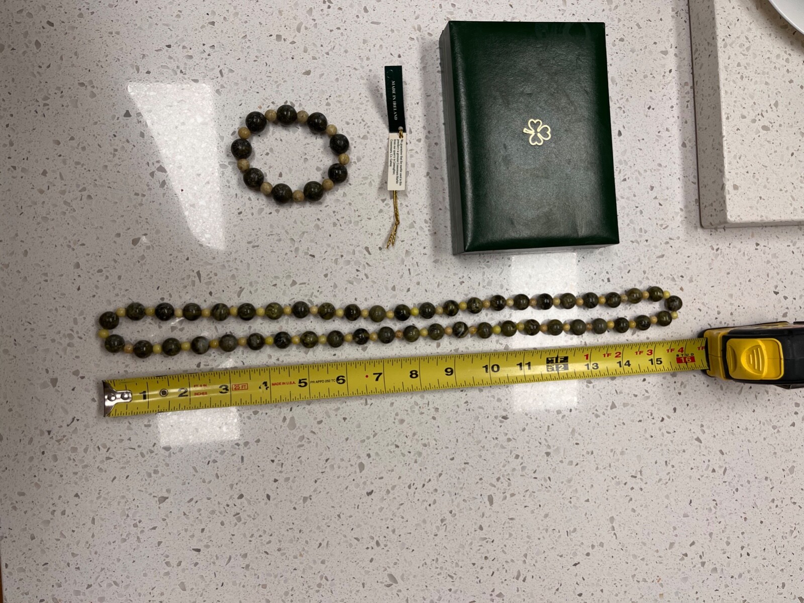 Moss Olive Green Connemara Marble Bead 32" Necklace and bracelet open ...