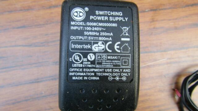 Intertek Switching Power Supply Ac/dc Adaptor S008CM0500080 5 V 800 MA ...