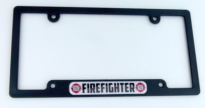 Firefighter Flag Black Plastic Car License plate frame domed colour ...