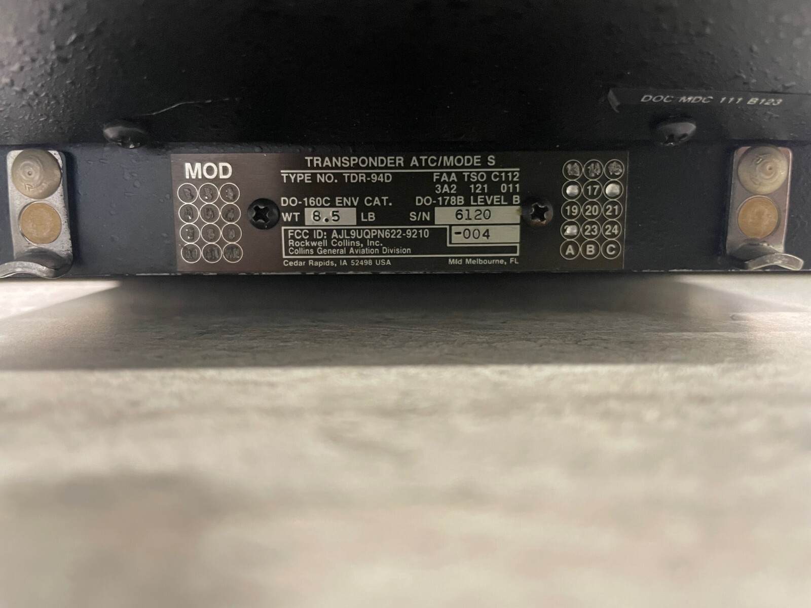 Collins Tdr-94d Mode S Transponder 622-9210-004 S/n 5rty With Yello for ...