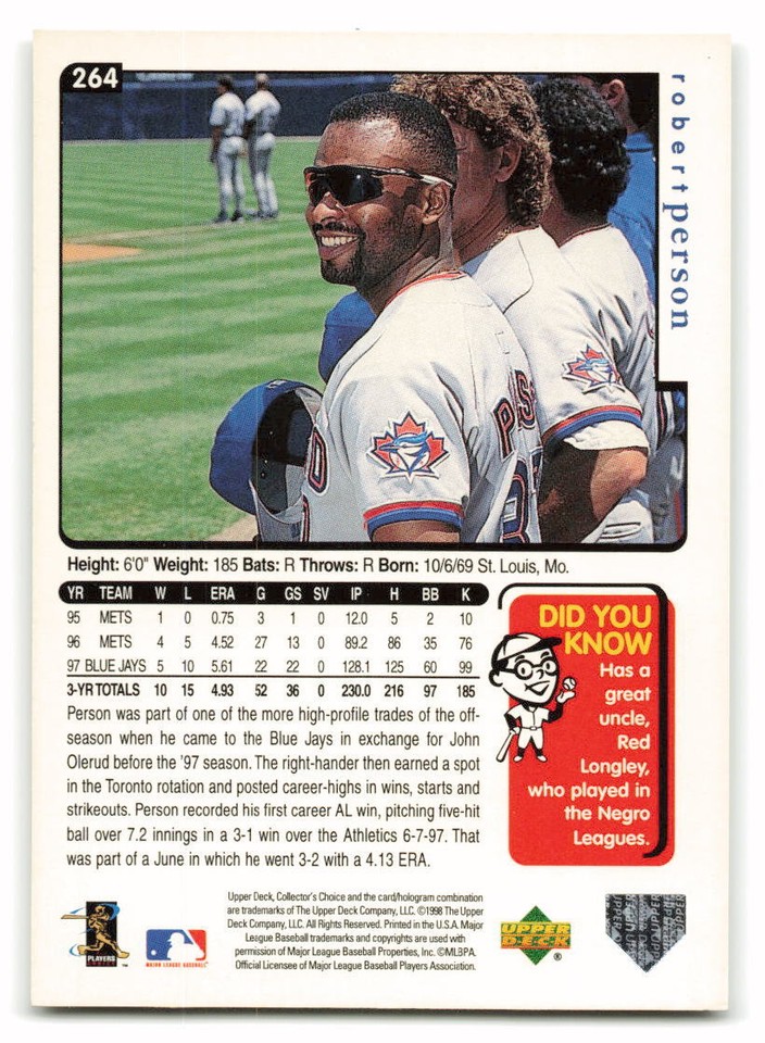 Robert Person 1998 Collector's Choice BASEBALL #264 Toronto Blue Jays ...