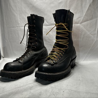 WHITE’S SMOKEJUMPER BLACK LEATHER HANDMADE W/ LINEMAN PATCH VIBRAM LUG ...