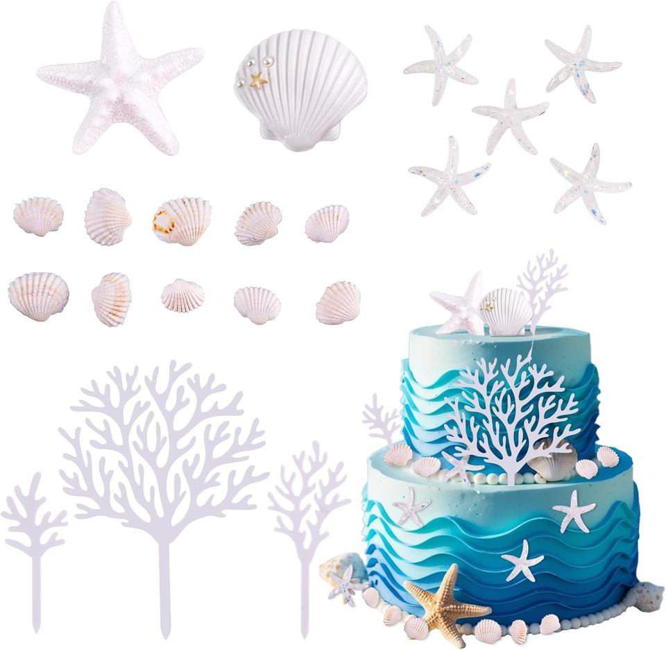 20Pcs Seashells Cake Toppers Ocean Cake Decorations Starfish Cupcake ...