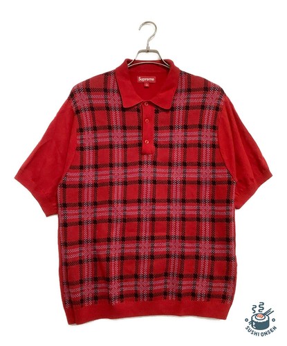 SUPREME Plaid Knit S/S Polo Size: L Red Men | eBay