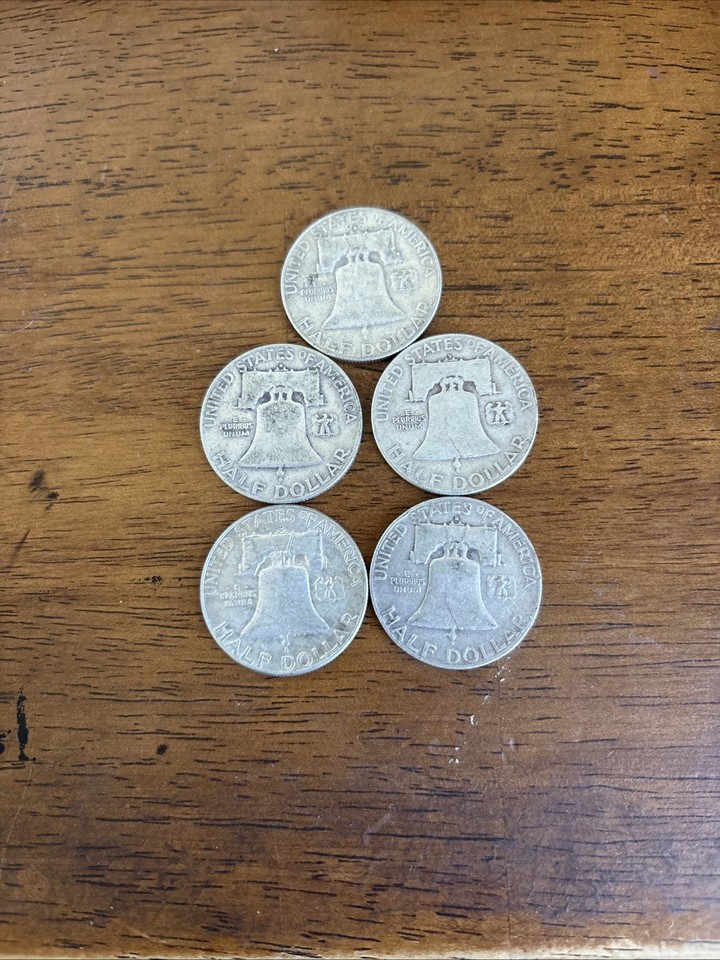1950, 51’ 57’ 57’ And 62’ US Franklin 90% SILVER Half Dollars Lot of 5 ...
