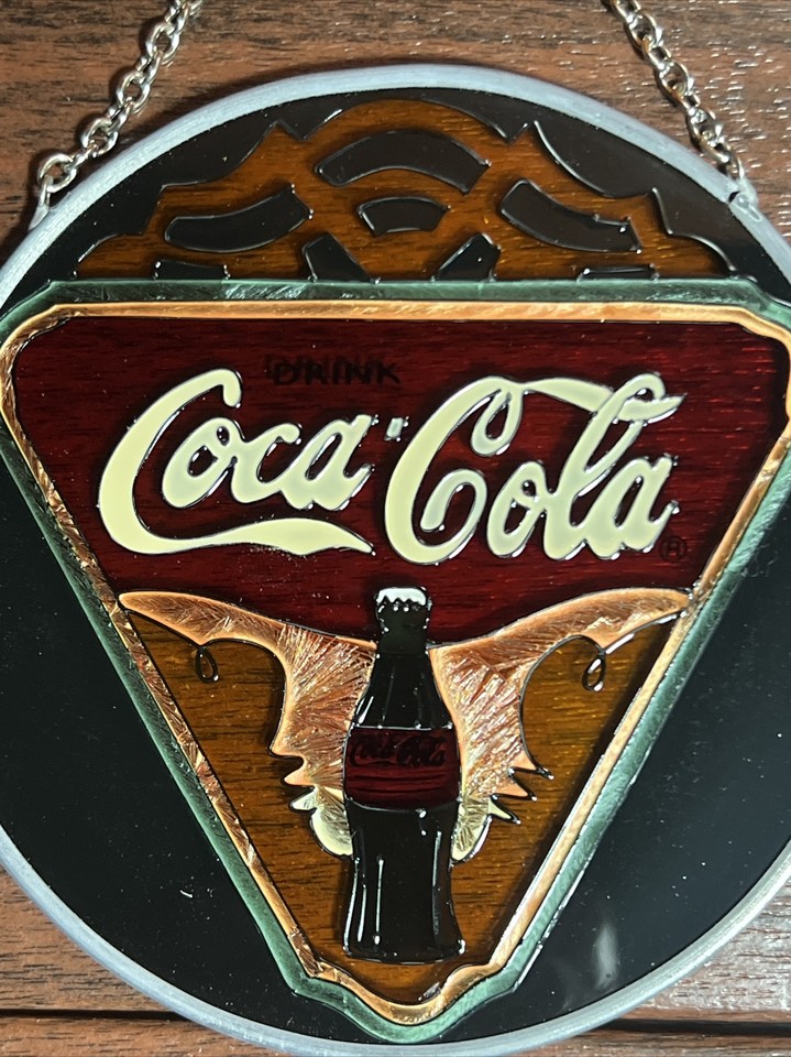 Coca-Cola Suncatcher. 1997 Stained Glass Window Advertising 4.5” Orig ...