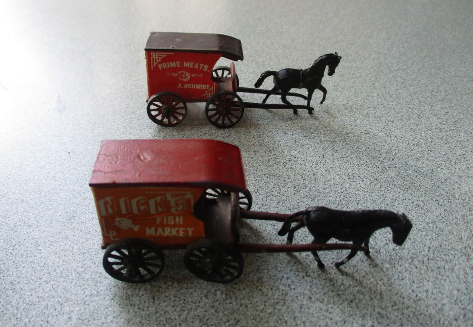 HO scale: Fish Market & Prime Meats Delivery Wagons with Four Horses | eBay