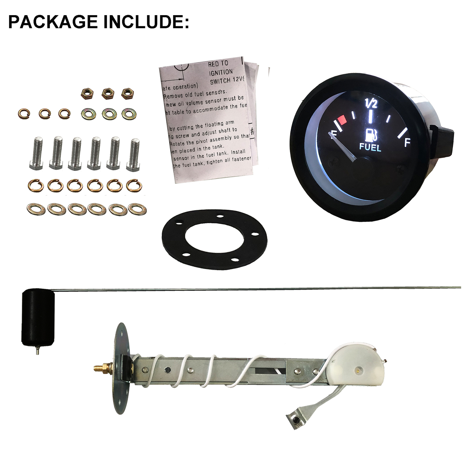 Universal 2"52mm Fuel Level Gauge Kit W/ Fuel Float Sensor E-1/2-F ...