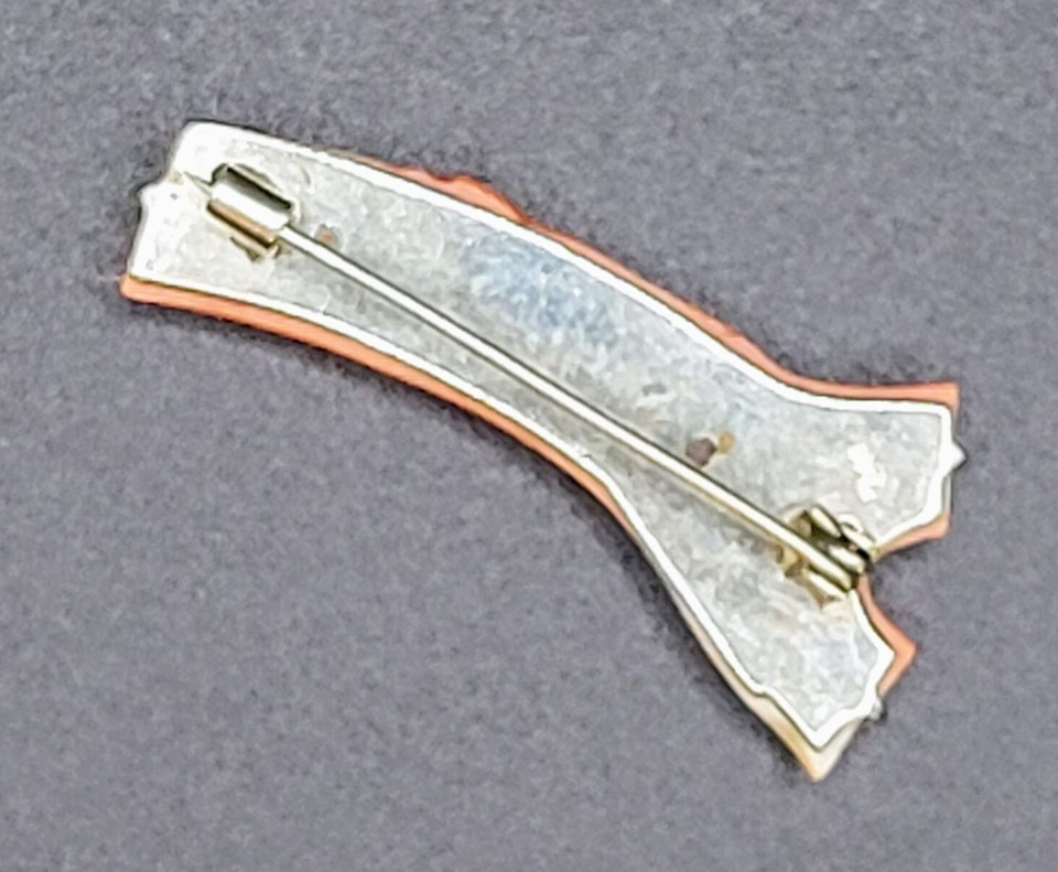 Vintage CORAL & SILVER Brooch CARVED FLOWERS ON BRANCH Boho COTTAGECORE ...