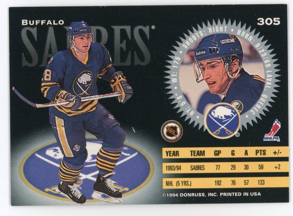 1994-95 Donruss Buffalo Sabres Hockey Card #305 Donald Audette | eBay