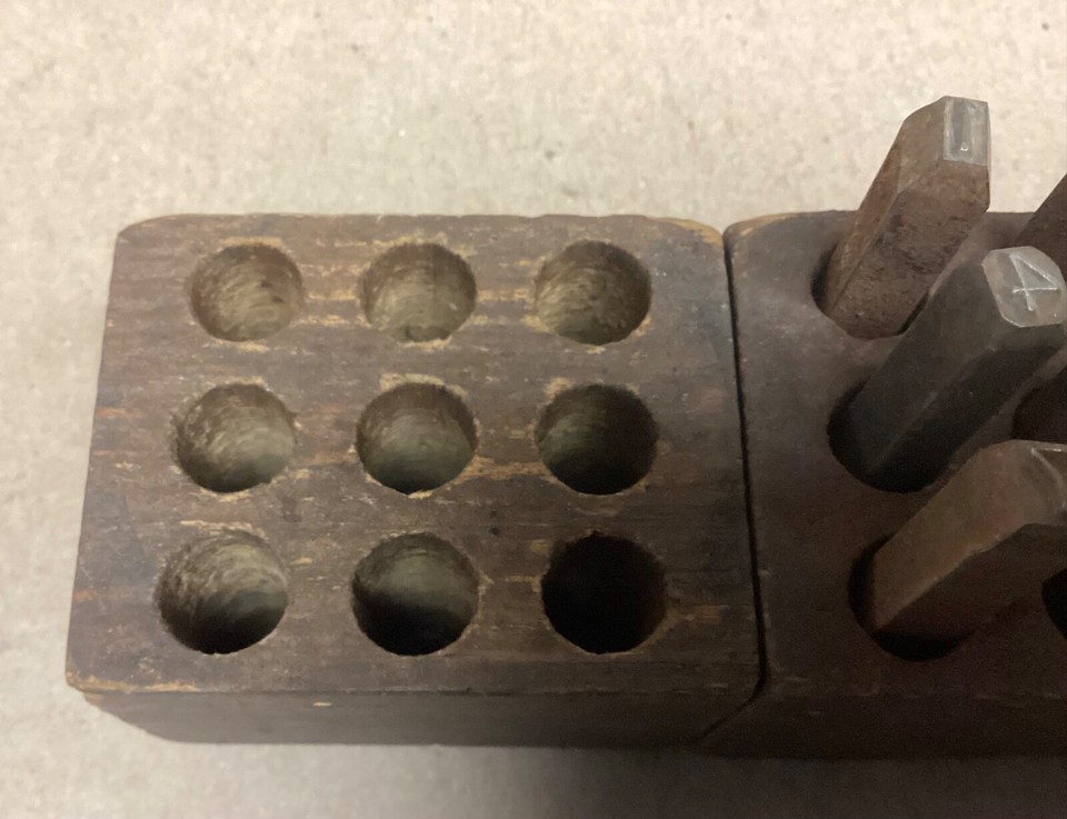 TWO Sets Antique Metal Stamp Punch Die Numbers in Wood Boxes | eBay
