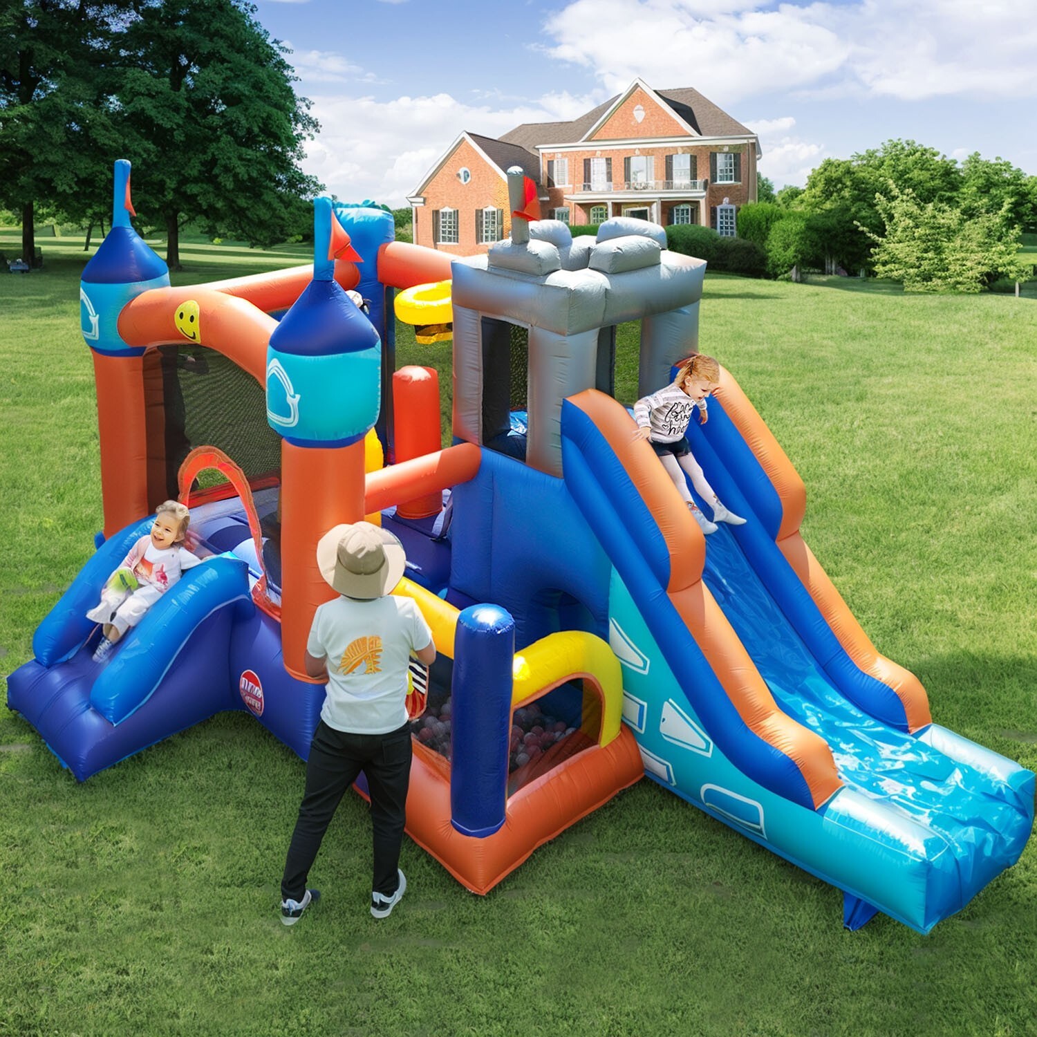 Commercial Giant PVC 5-In-1 Inflatable Bounce House Dual Slides Sports ...