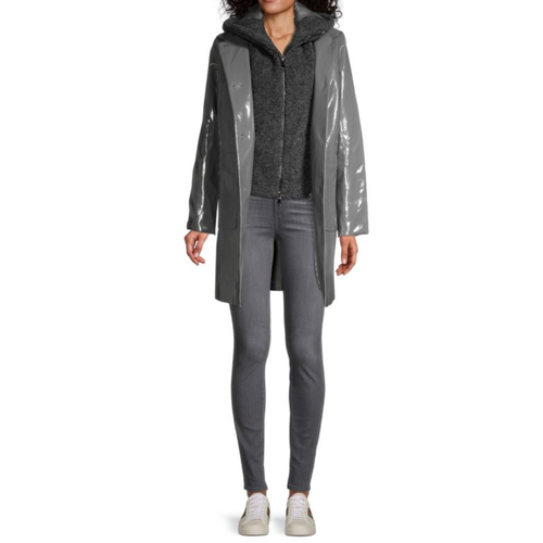 NWT Jane Post Raincoat Slicker Gray removable Faux Fur Vest Medium | eBay