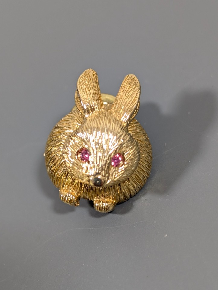 Vintage Gold Crown Bunny Rabbit Pin Brooch Tremble Pink Rhinestones | eBay