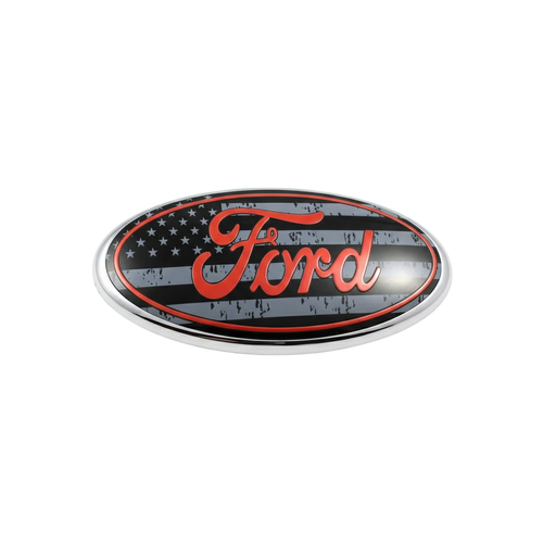 7" RED ON BLACK AND GRAY USA FLAG OVAL LOGO EMBLEM FOR FORD FRONT ...