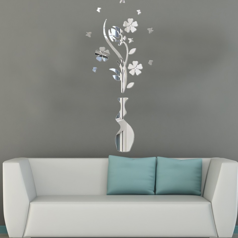 2 Pcs Acrylic Wall Stickers 3D Mirror Decals Decorative Wall Art Wall ...