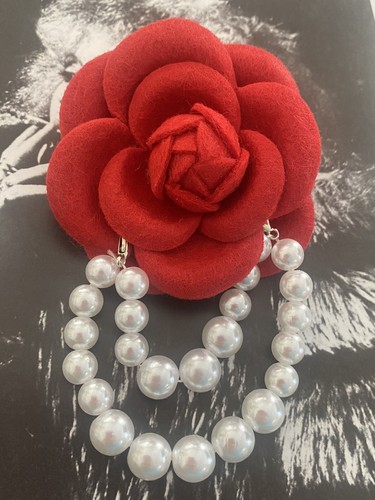 New Fabric Red Flower Brooch Pin 🇦🇺 Double Faux Pearl Wedding Bridal ...
