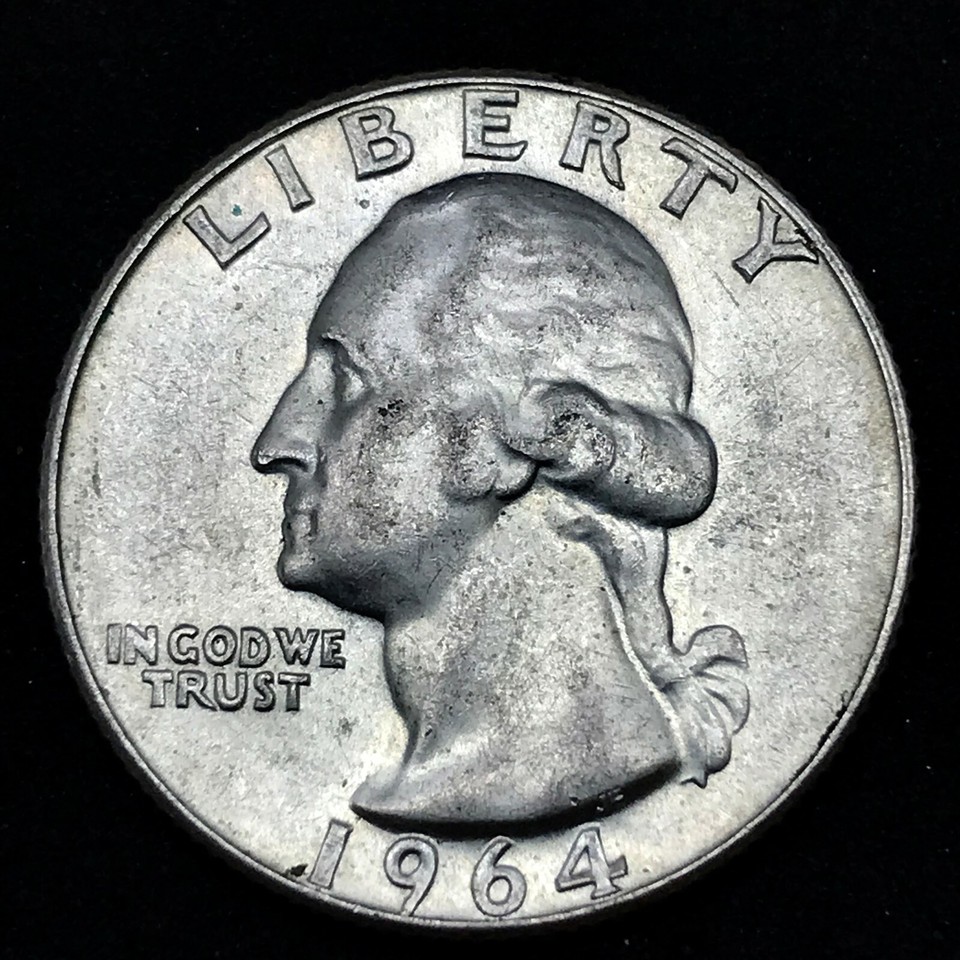 1964D GEM BU. Washington Quarters Reverse Retained Interior Die Break ...