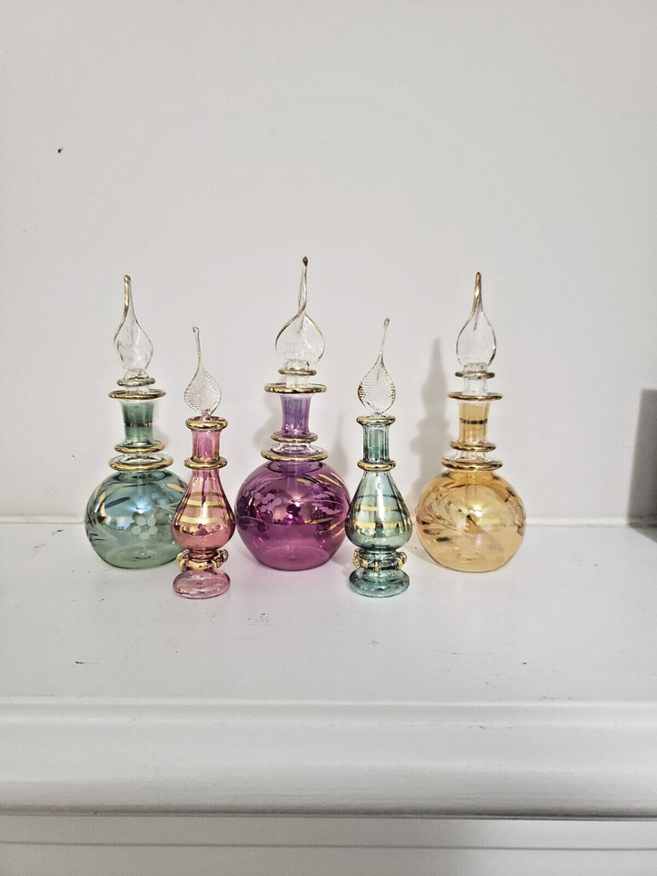New Set of 5 Beautiful Egyptian Perfume Bottles Pyrex Glass | eBay