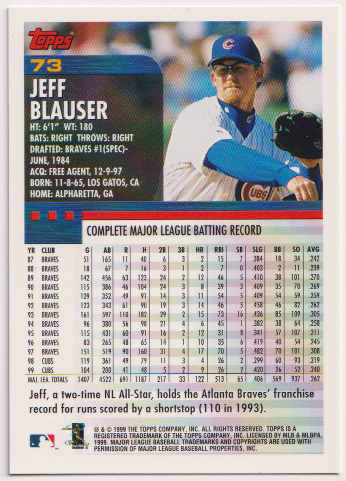 2000 Topps #73 Jeff Blauser Chicago Cubs | eBay