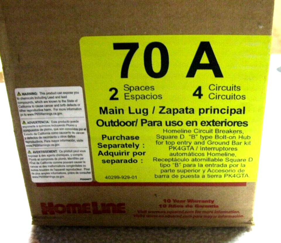 Homeline 70 Amp 2 Space 4 Circuit Outdoor Main Lug Load Center ...