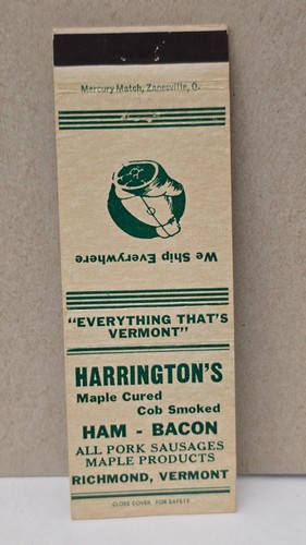 Vintage Matchbook Cover HARRINGTON’S Maple Cured Ham Bacon Richmond ...