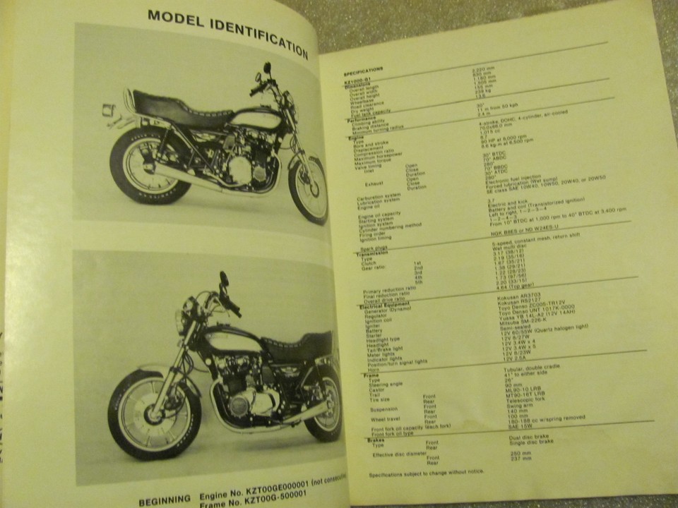 1980 Kawasaki KZ1000 Classic Motorcycle Service Manual Supplement ...