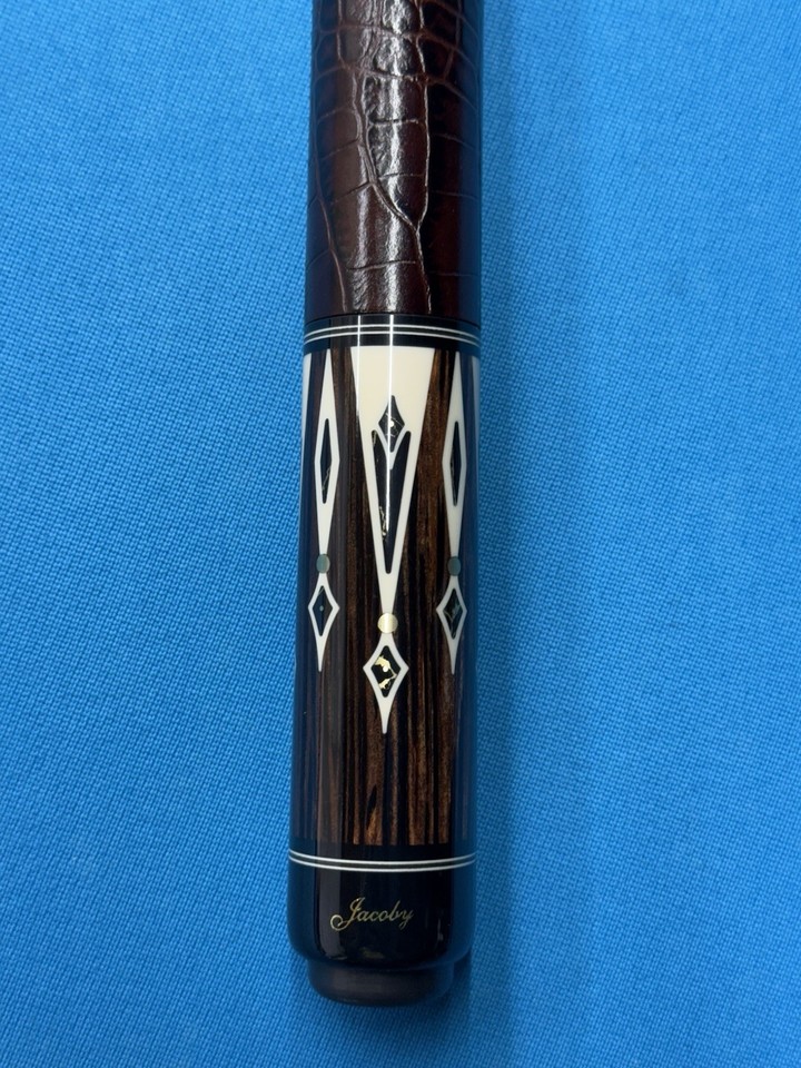 JACOBY CUSTOM POOL CUE 4.0 CF 12.3MM 30" BLACK PALM WHITE JUMA GOLD ...
