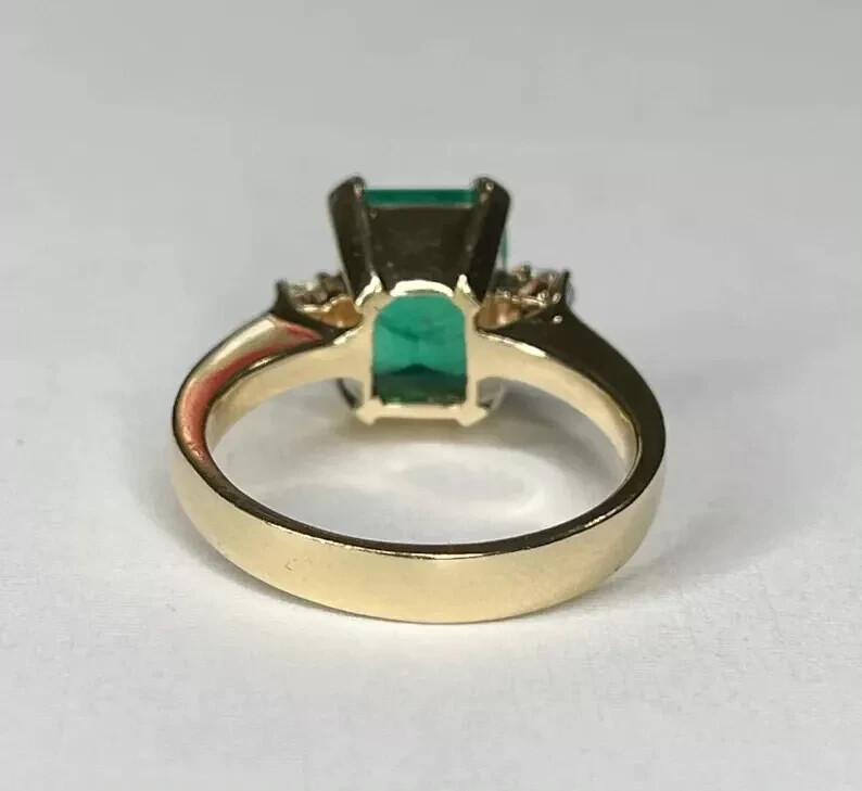 Natural Green Emerald Women's Ring 14k Real Yellow Gold Round Genuine ...
