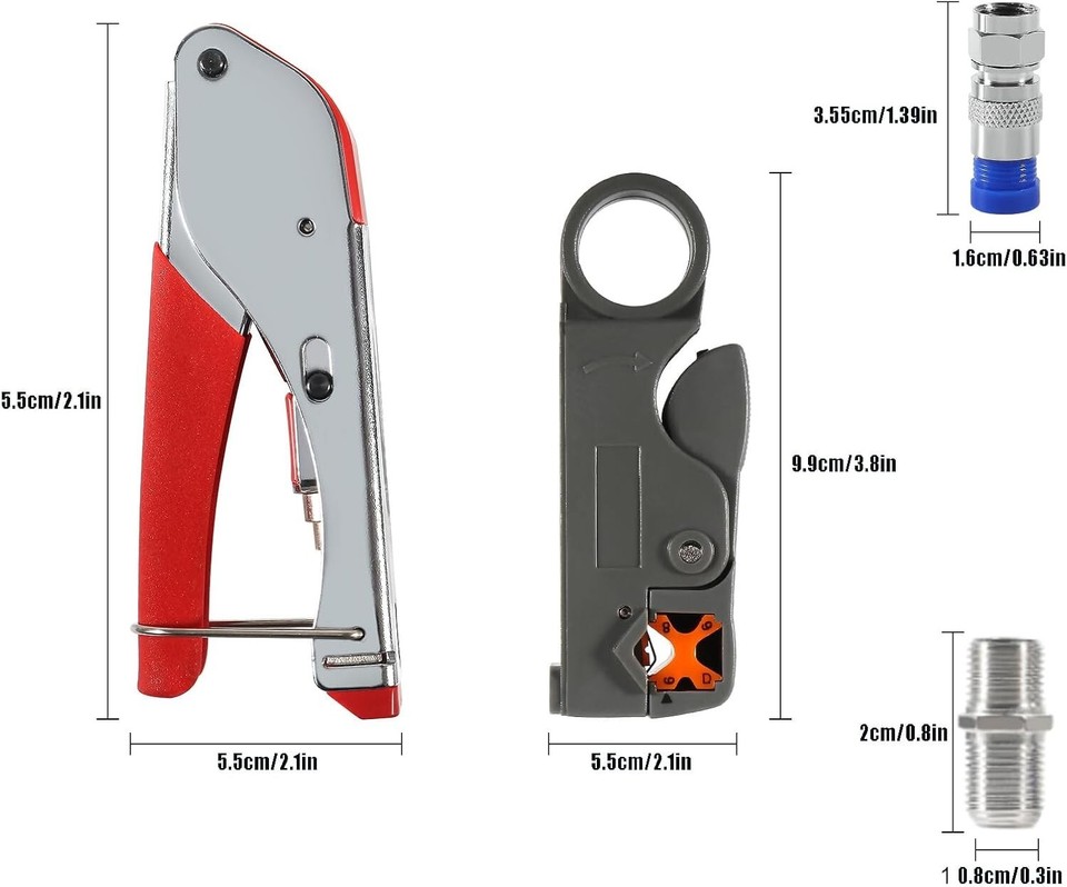 Coaxial Compression Tool Kit Crimper Wire Stripper TV Coax Cable CCTV ...