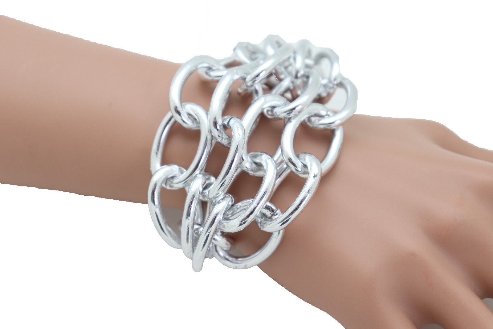 Women Wrist Bracelet Strand Silver Metal Chain Link Striking Fun ...