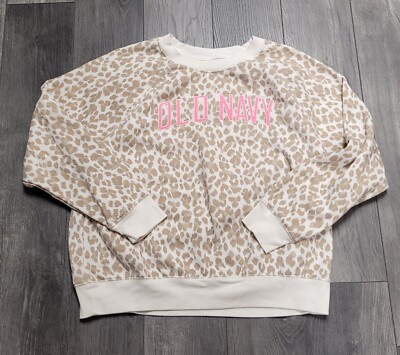 Old Navy Leopard Print Crew Neck Sweatshirt Women's Large Brown White ...