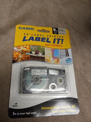 Casio EZ-Label Printer Tape Cartridge XR-9X5-s Clear Tape Black Ink 9 ...