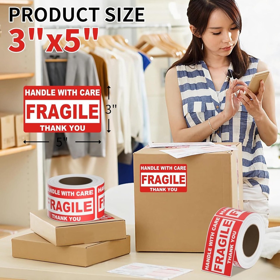 500/Roll Fragile Stickers 3"x5" Fragile Labels Stickers Handle With ...