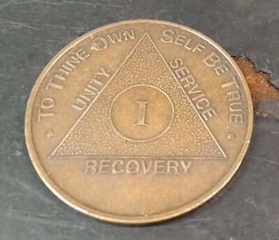 VINTAGE 1 Year AA Medallion Alcoholics Anonymous Sobriety Chip Bronze ...