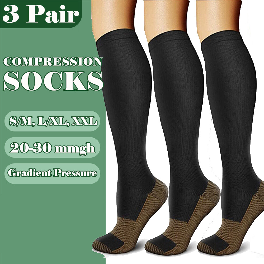 3x Copper Compression Socks 20-30 mmHg for Neuropathy Swelling ...
