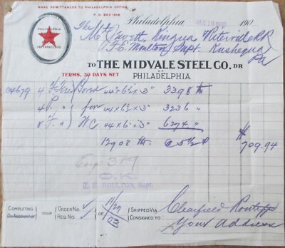 Philadelphia, PA 1903 Color Letterhead, Midvale Steel Company ...