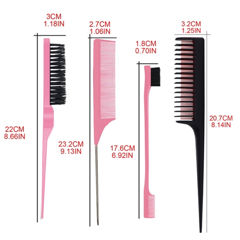 4Pcs Brush Teasing Comb Set Hair Styling Combs for Women Girls Kids Men ...