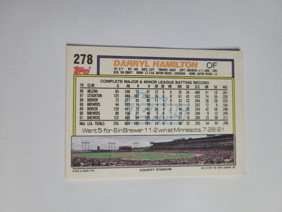 1992 Topps Baseball #278 Darryl Hamilton | eBay