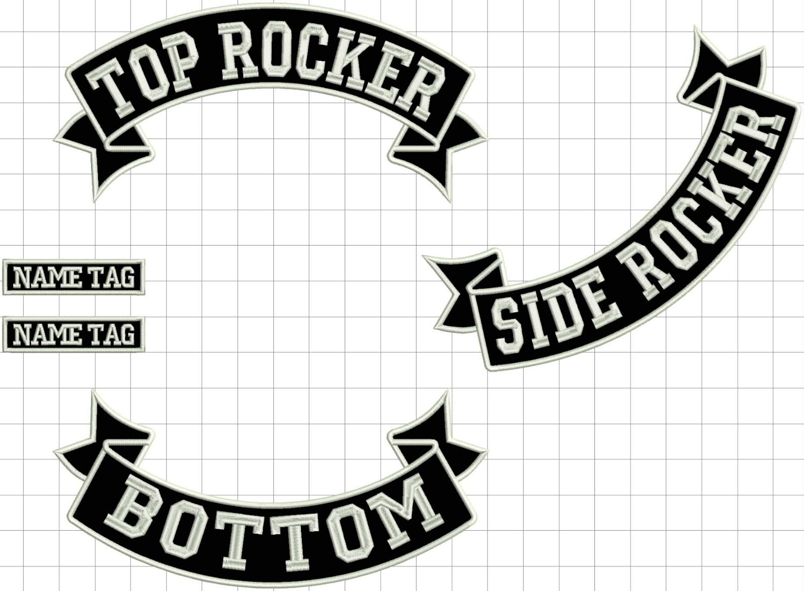 CUSTOM 12" ROCKER SET Motorcycle Patch: Top + Bottom + Side + tag large ...