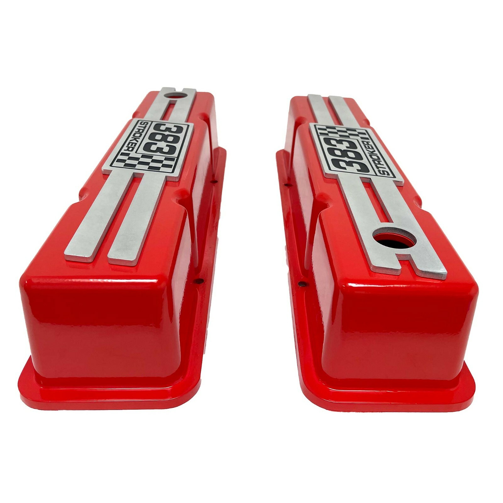 383 Stroker Small Block Chevy Tall RED Valve Covers - Raised Billet Top ...