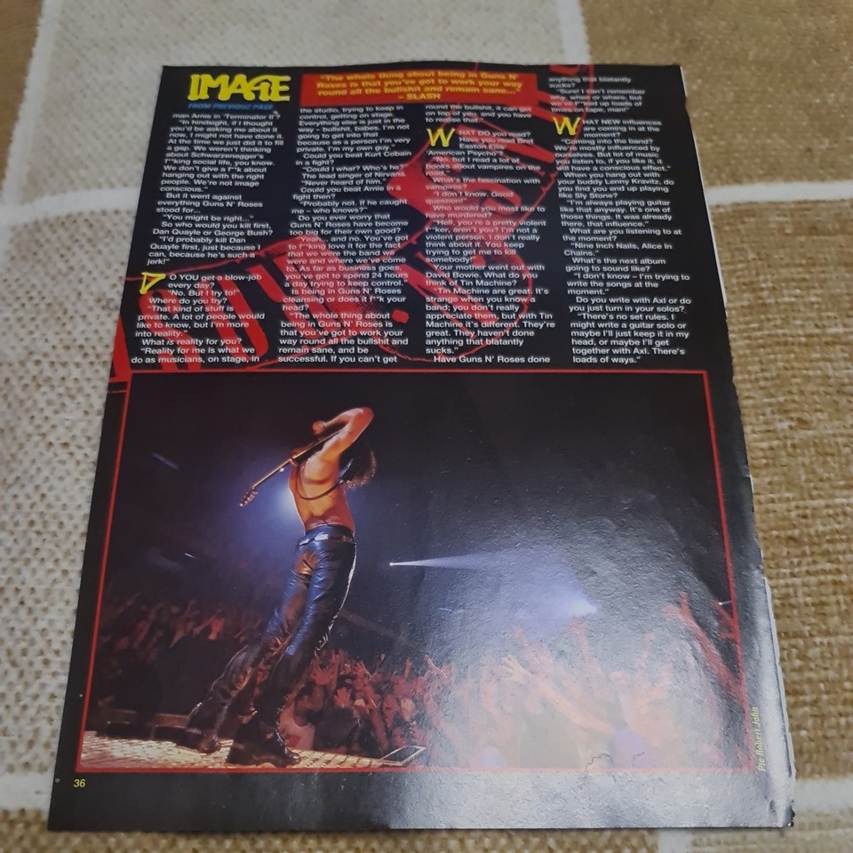 Vintage SLASH GUNS N ROSES A4 POSTER KERRANG MAGAZINE CLIPPING | eBay UK