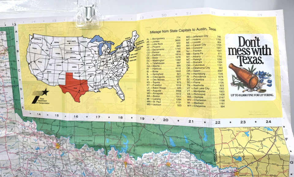 Texas US Travel Map 1994 Highway Road Tourism Map 33" x 36" Vintage | eBay