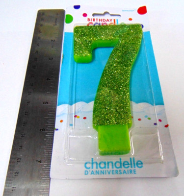 7th Large Candle.....Green Glitter Number 7 Birthday/Anniversary Candle ...