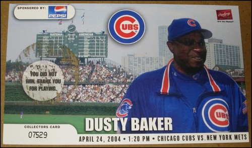 4/24/2004 Dusty Baker Chicago Cubs Wrigley Field Collector's Card 5"x3 ...