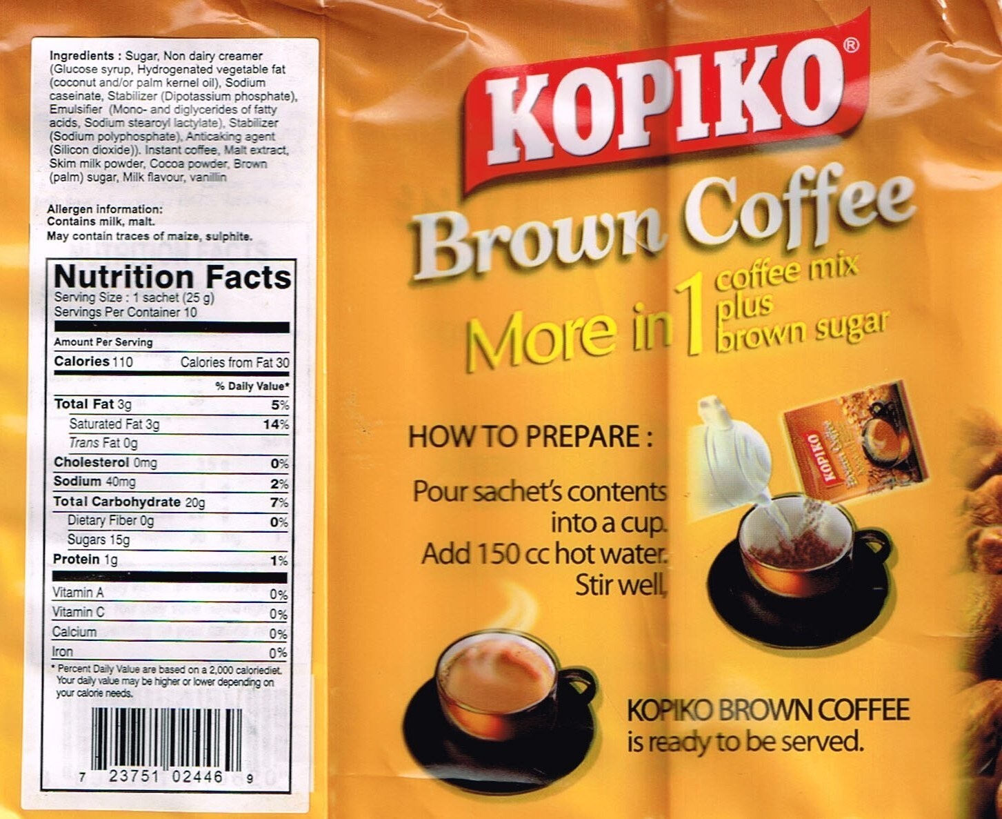 KOPIKO BROWN Coffee Mix Malaysia Instant Coffee 10 Sachets 275g (3 ...